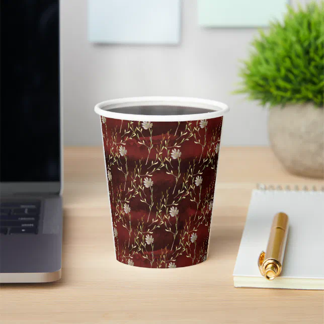 Elegant Burgundy Marsala Floral Paper Cups | Zazzle