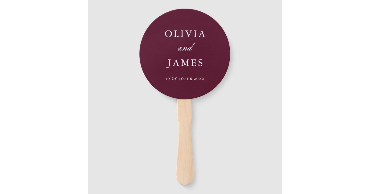 Elegant Burgundy Minimalist Wedding Hand Fan | Zazzle