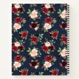 Elegant Burgundy Navy Blue Flowers Notebook | Zazzle
