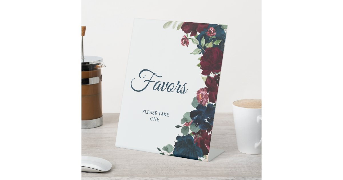 Elegant Burgundy & Navy Blue Shower Favors Sign | Zazzle