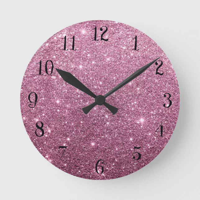 Elegant burgundy pink abstract girly glitter round clock | Zazzle