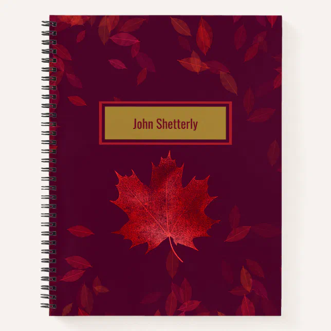 Elegant Burgundy Red and Gold Autumn Leaves Notebook | Zazzle