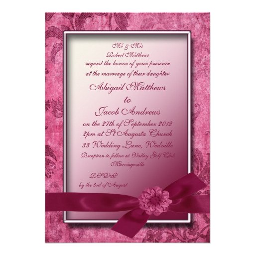 Elegant Burgundy Ribbon And Flower Wedding Invite 5" X 7" Invitation ...