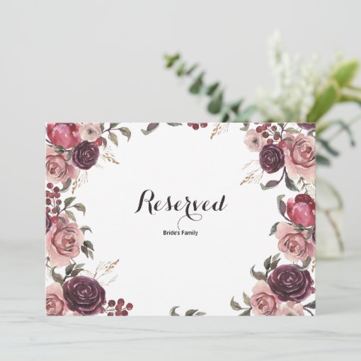 Elegant Burgundy Summer Floral Reserved Sign | Zazzle