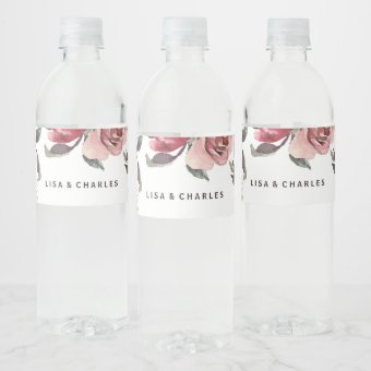 Elegant Burgundy Summer Floral Water Bottle Label | Zazzle