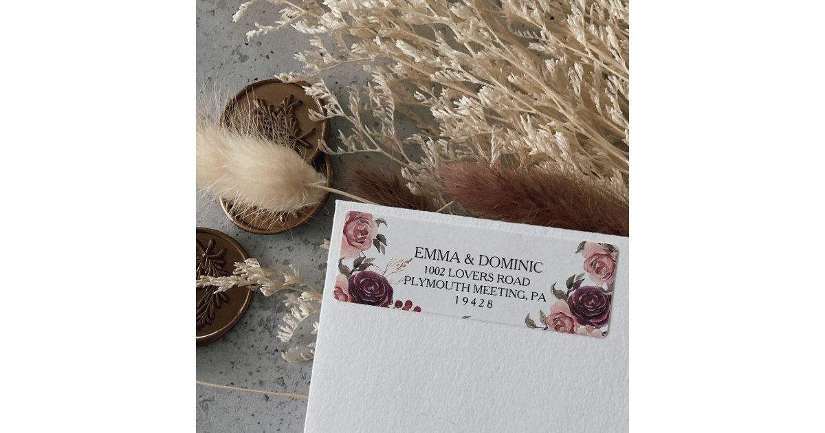 Elegant Burgundy Summer Return Address Label | Zazzle