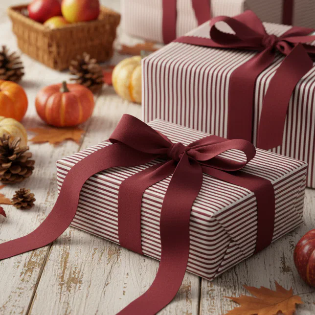 Elegant Burgundy Thin Striped Wrapping Paper | Zazzle