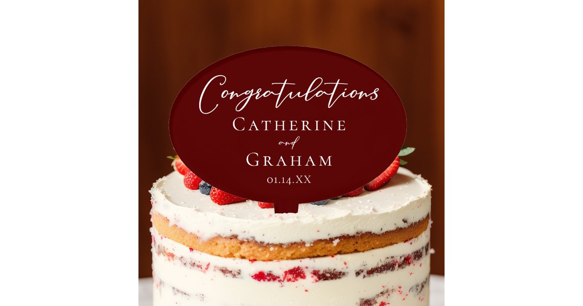 Elegant Burgundy Wedding Custom Congratulations Cake Topper | Zazzle