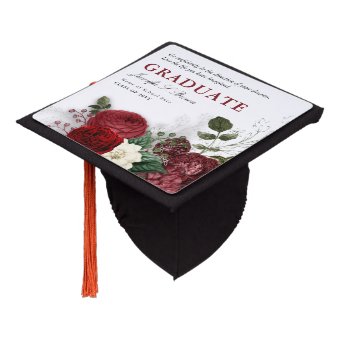 Elegant Burgundy & White Floral Custom Graduate Graduation Cap Topper ...