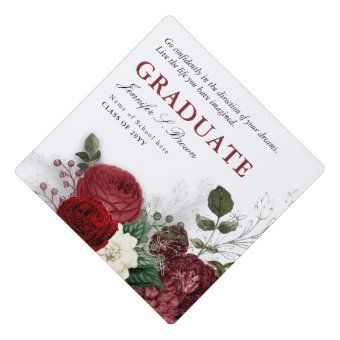 Elegant Burgundy & White Floral Custom Graduate Graduation Cap Topper ...
