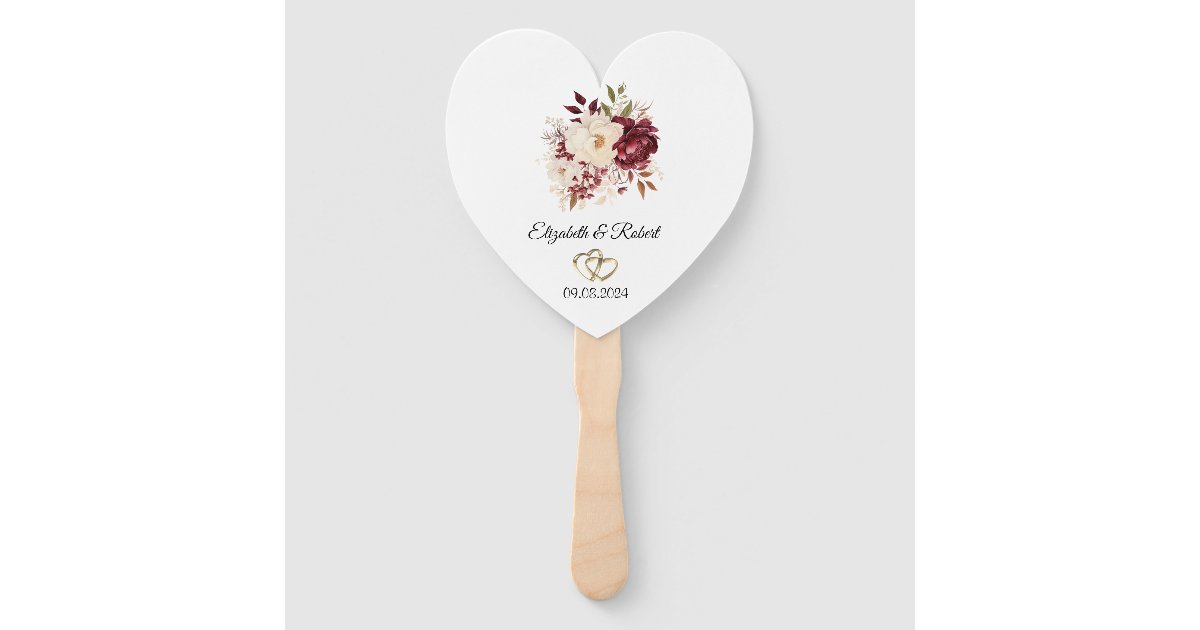 Elegant Burgundy White Flowers Hand Fan | Zazzle