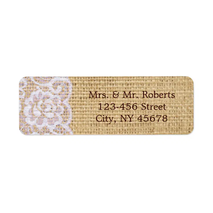 elegant burlap white lace country rustic wedding label | Zazzle