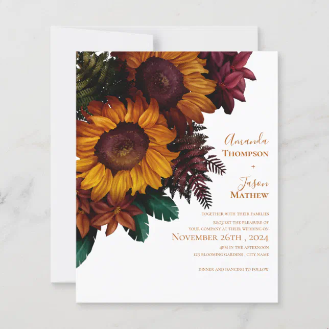 Elegant Burnt Orange Floral Wedding Invitation | Zazzle