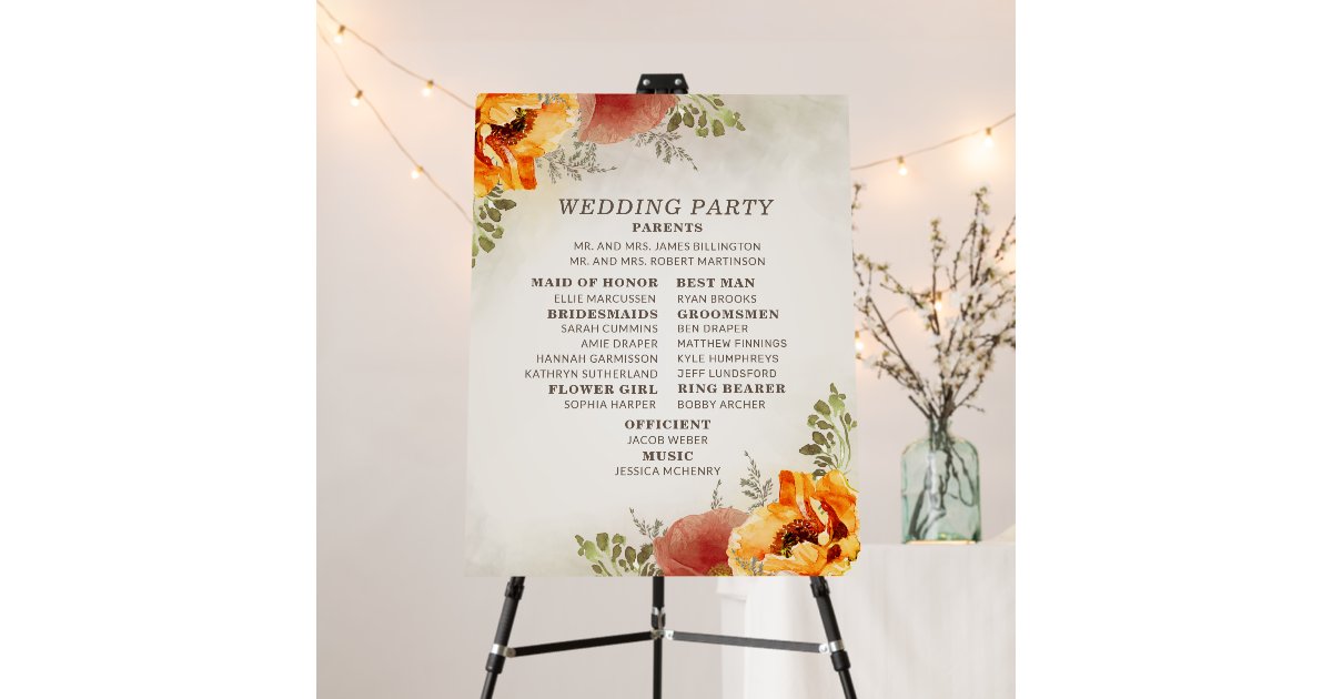 Elegant Burnt Orange Floral Wedding Program Foam Board | Zazzle