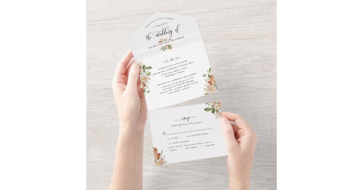 Elegant Burnt Orange Wedding w/ Perforated RSVP All In One Invitation ...