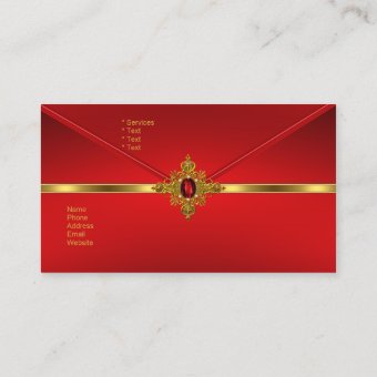 Elegant Business Card Red Gold Trim Red Jewel | Zazzle