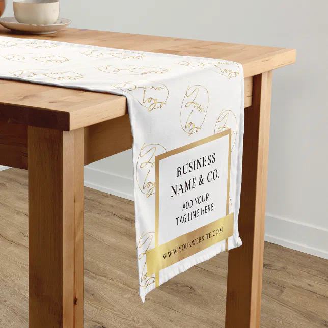 Elegant Business Gold Logo Pattern Promotional Short Table Runner | Zazzle
