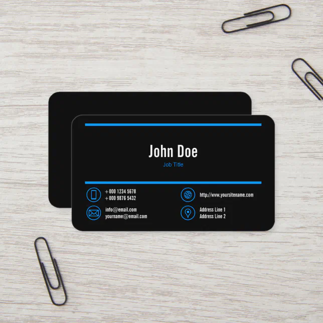Elegant Business Logo Blue Lines Blue Icons Black Business Card | Zazzle