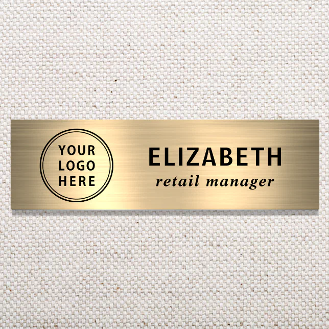 Elegant Business Logo Gold Name Tag | Zazzle