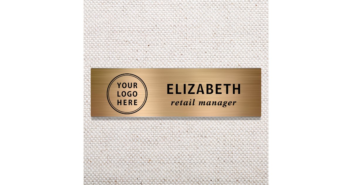 Elegant Business Logo Gold Name Tag | Zazzle