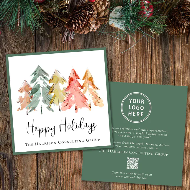 Elegant Business Logo QR Code Christmas Holiday Card | Zazzle