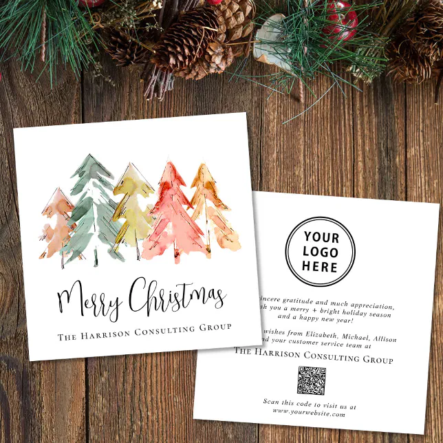 Elegant Business Logo QR Code Merry Christmas Holiday Card | Zazzle