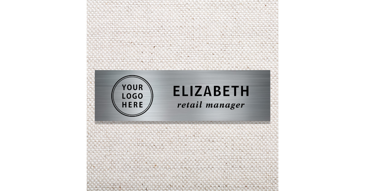 Elegant Business Logo Silver Name Tag | Zazzle