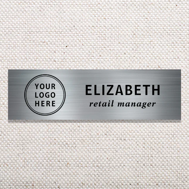 Elegant Business Logo Silver Name Tag | Zazzle