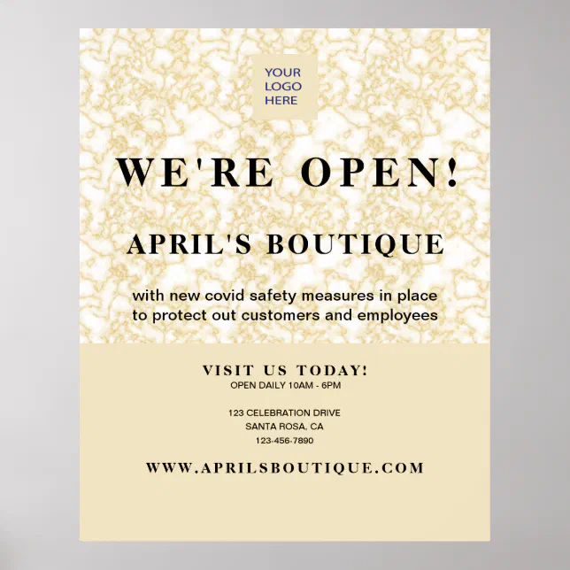 Elegant Business Reopening Gold Marble Poster | Zazzle