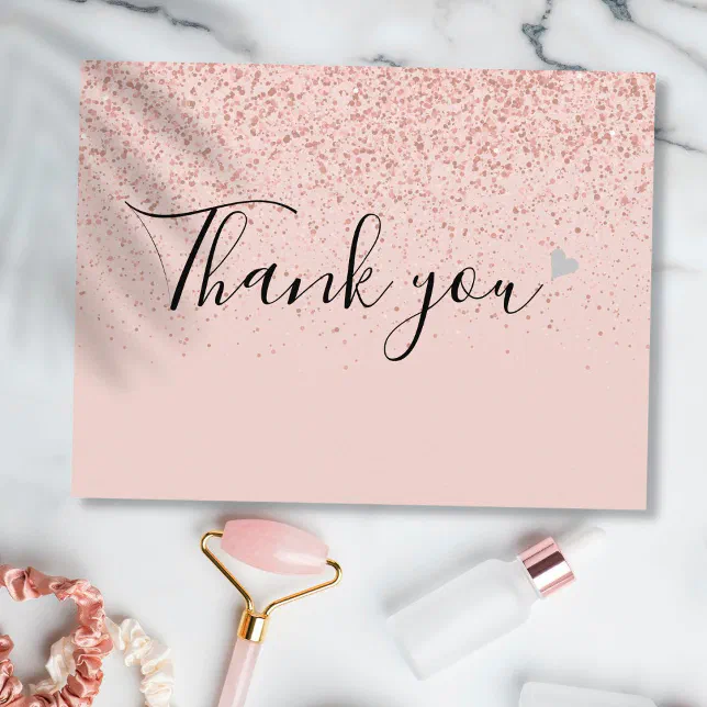 Elegant Business Script Thank You Rose Gold Postcard | Zazzle