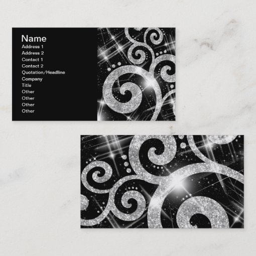 Elegant Business Silver Glitter Swirl Business Card | Zazzle