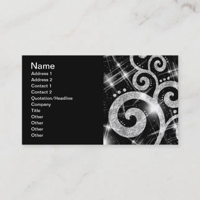 Elegant Business Silver Glitter Swirl Business Card | Zazzle