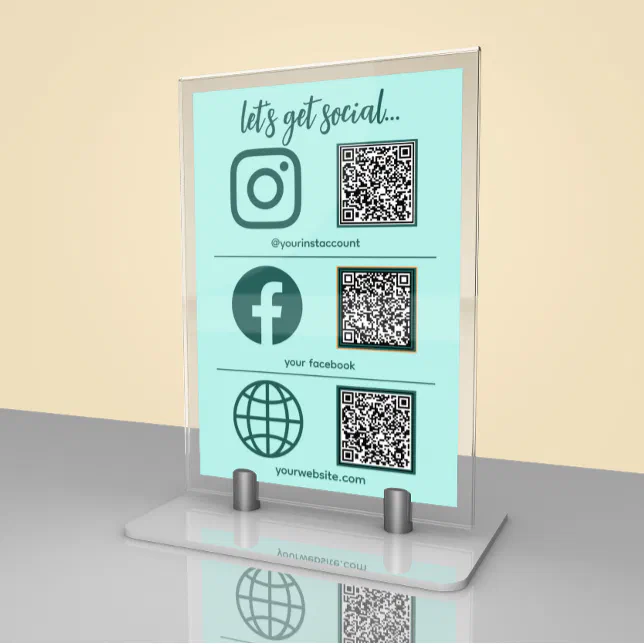 Elegant Business Social Media Sign With QR Code Table Number | Zazzle