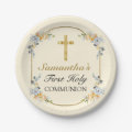 Elegant Buttercream Floral 1st Holy Communion Paper Plates | Zazzle