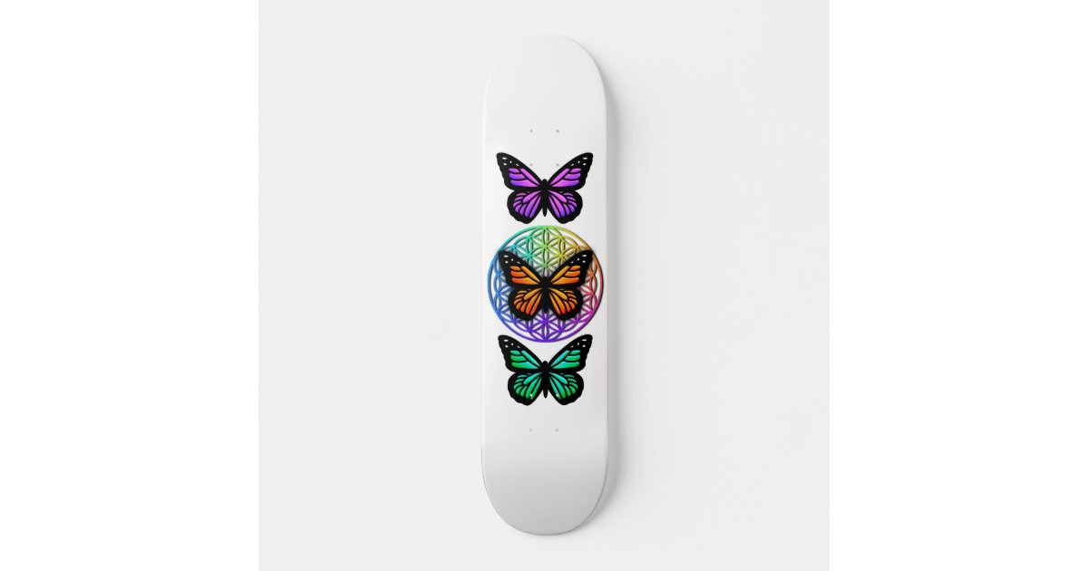 Elegant butterflies colorful flower of life skateboard | Zazzle