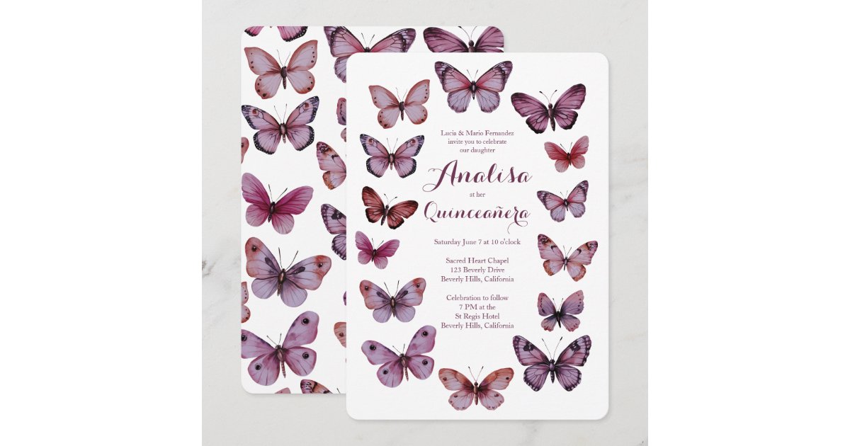 Elegant Butterflies Frame Quinceañera CUSTOM Invitation | Zazzle