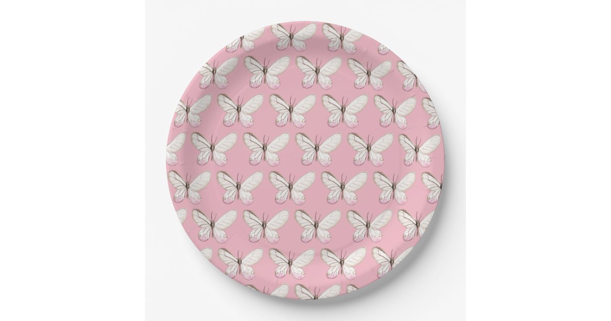 Elegant Butterflies Pattern | Pink Paper Plates | Zazzle