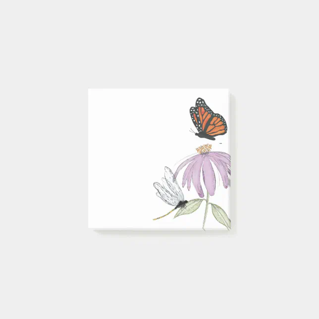 Elegant Butterfly and Purple Flower Stylish blank Post-it Notes | Zazzle