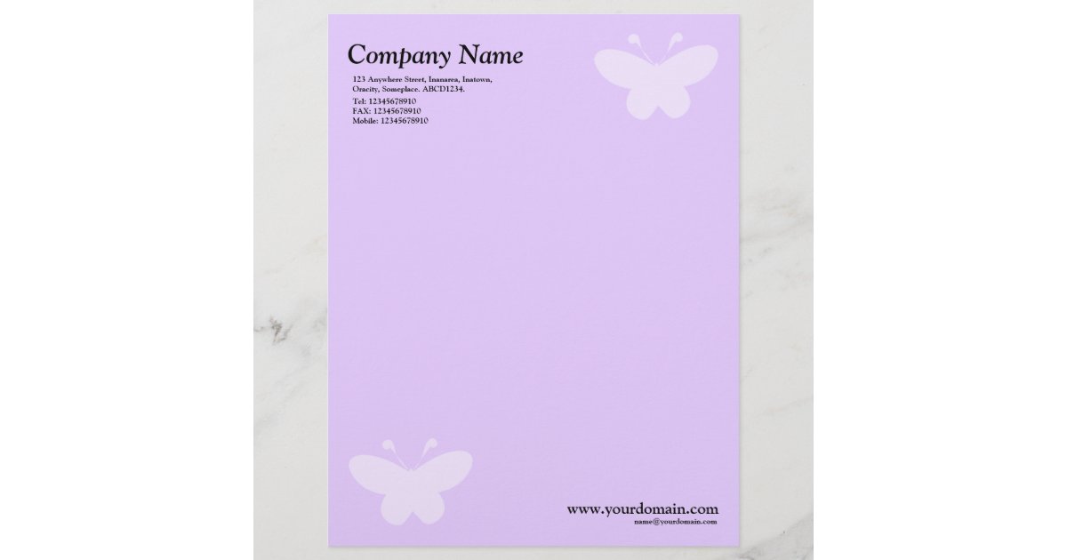 Elegant Butterfly - Light Purple Letterhead | Zazzle