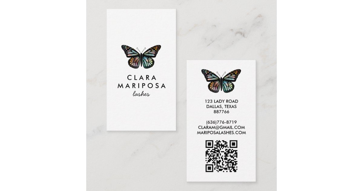 Elegant Butterfly Monarch Beauty Lashes QR Code Business Card | Zazzle