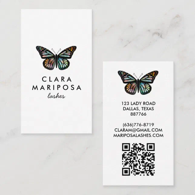 Elegant Butterfly Monarch Beauty Lashes QR Code Business Card | Zazzle