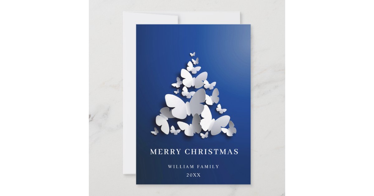 Elegant Butterfly Monarch Christmas Tree Greeting Holiday Card | Zazzle