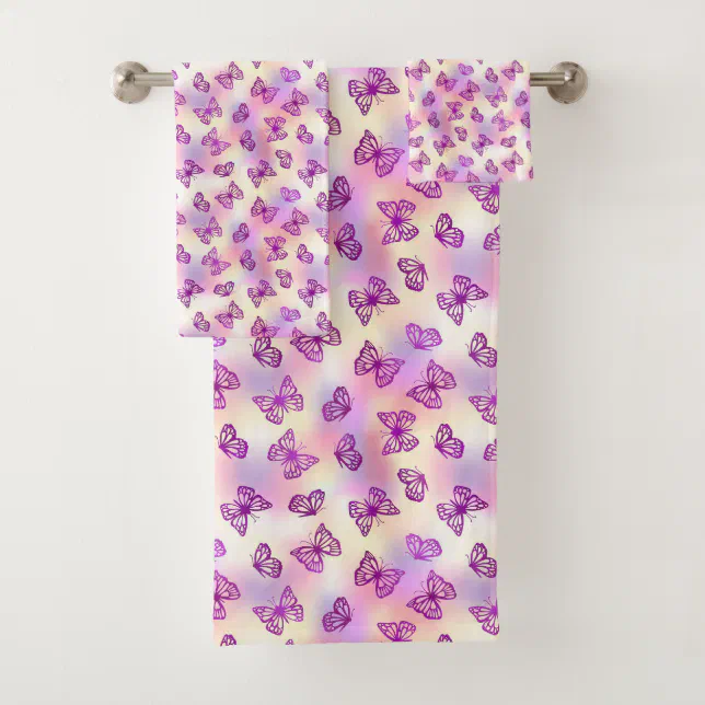 Elegant Butterfly Pattern Pink Pastel Design Bath Towel Set | Zazzle