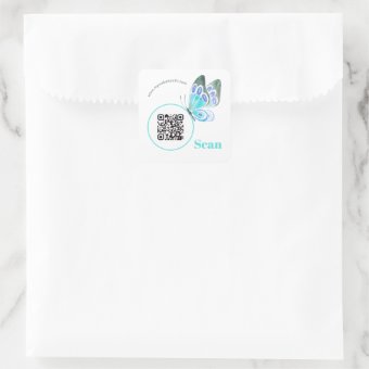 Elegant Butterfly QR Code Business Square Stickers | Zazzle