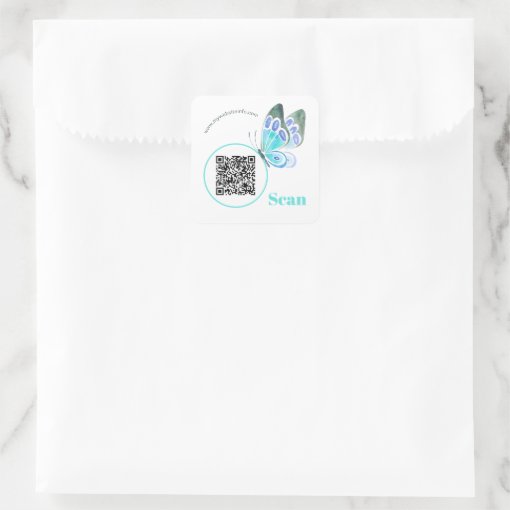 Elegant Butterfly QR Code Business Square Stickers | Zazzle