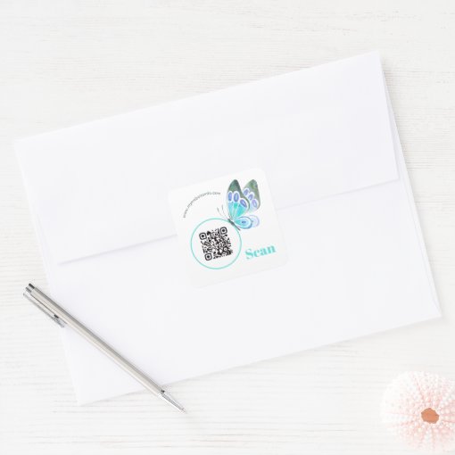 Elegant Butterfly QR Code Business Square Stickers | Zazzle
