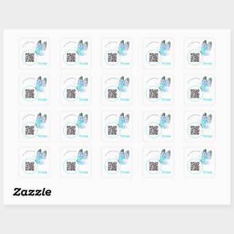 Elegant Butterfly QR Code Business Square Stickers | Zazzle