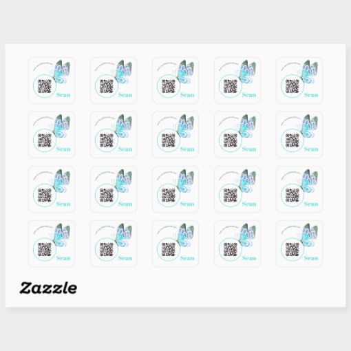Elegant Butterfly QR Code Business Square Stickers | Zazzle