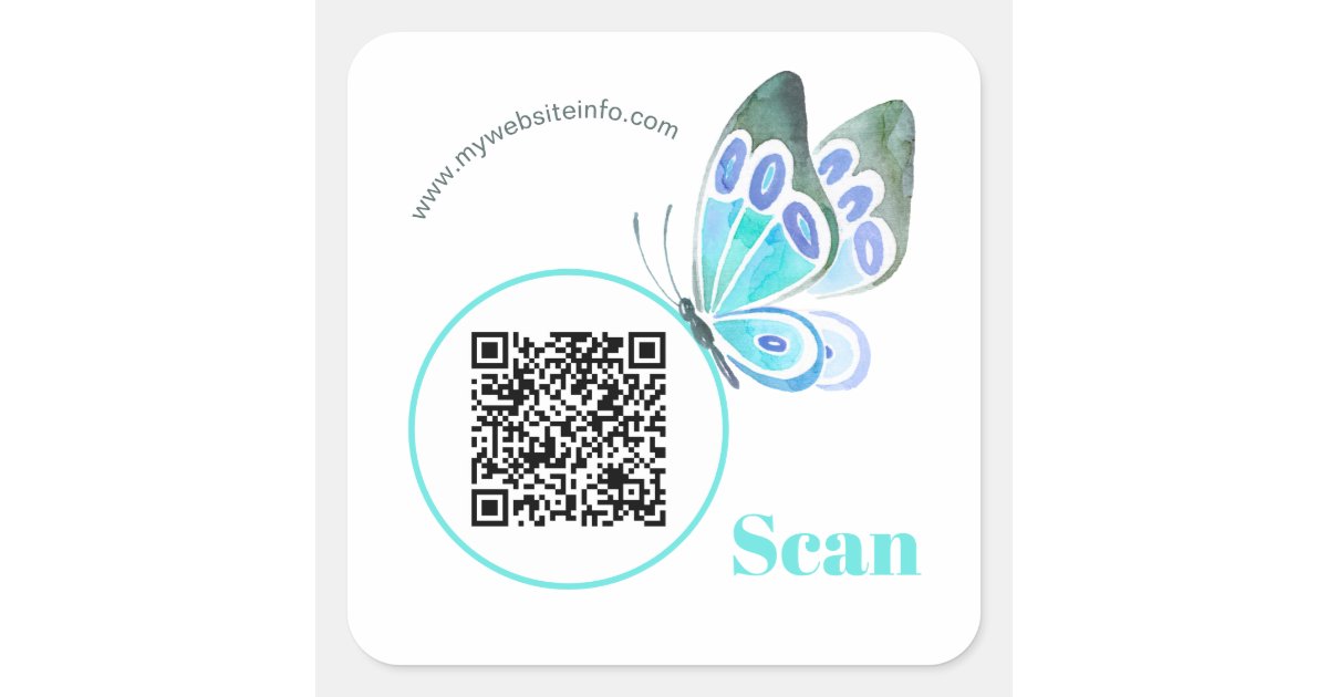 Elegant Butterfly QR Code Business Square Stickers | Zazzle