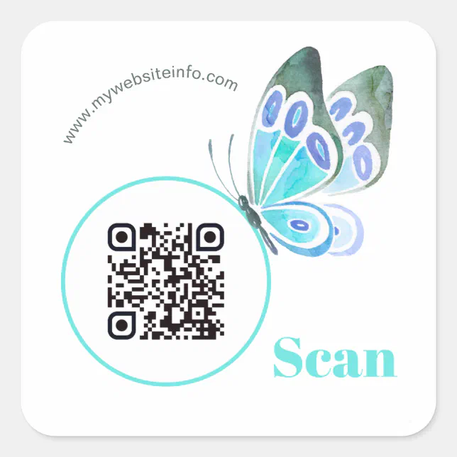 Elegant Butterfly QR Code Business Square Stickers | Zazzle